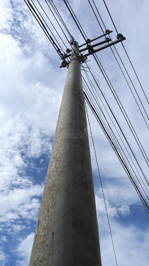 Electric Pole with a Stretch of Electric Cable. Electrical Installation ...