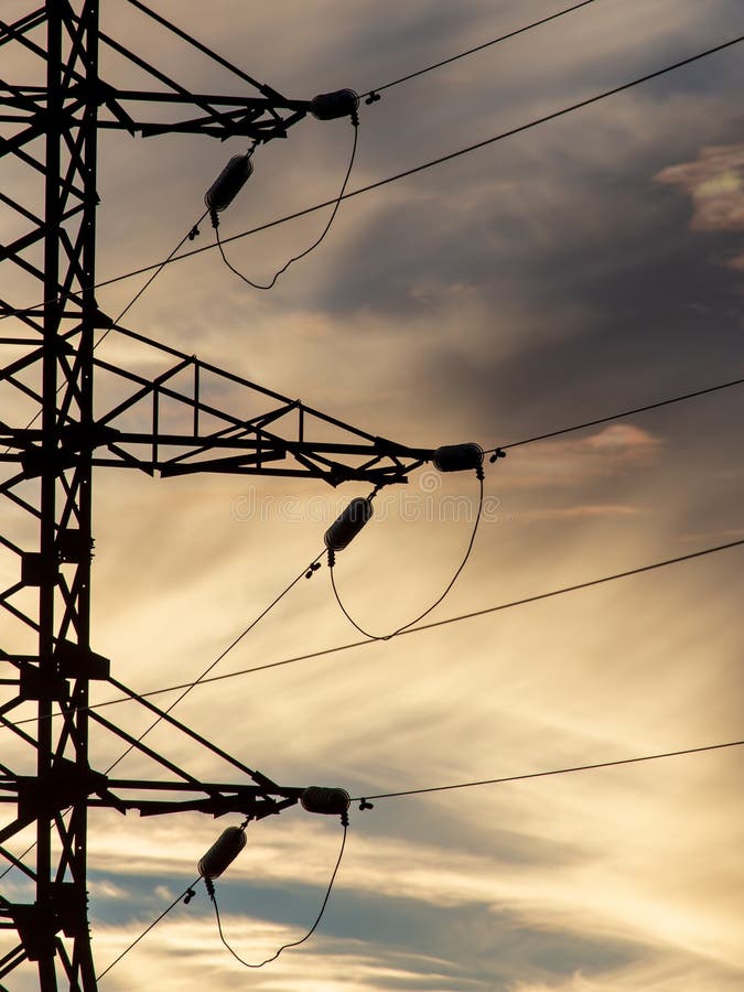 Electric Pole at Sunset As Background Stock Image - Image of line ...