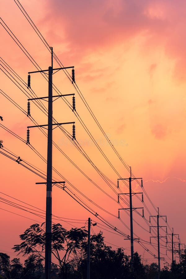 Electric pole on sunset stock image. Image of dramatic - 76264713