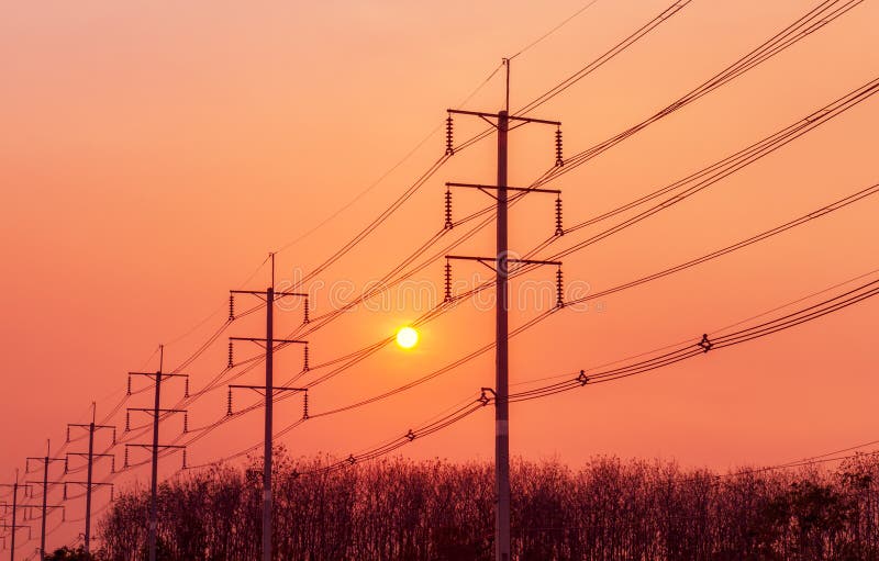 Electric pole on sunset stock image. Image of energy - 77464643