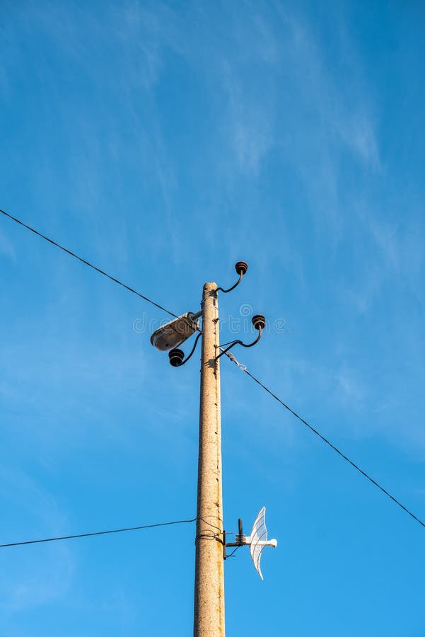 Electric Pole Telephone Cable Post Sky Blue Clouds Copy Space Stock ...