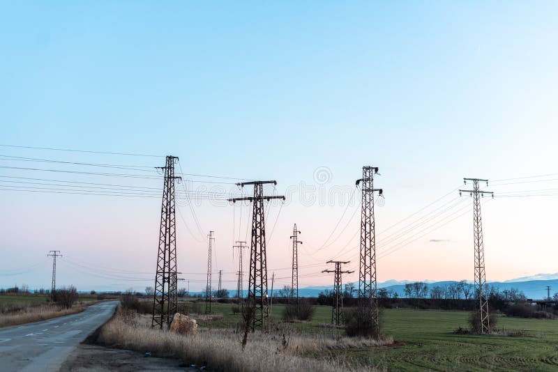 Electric Pole Telephone Cable Post Sky Blue Clouds Copy Space Stock ...