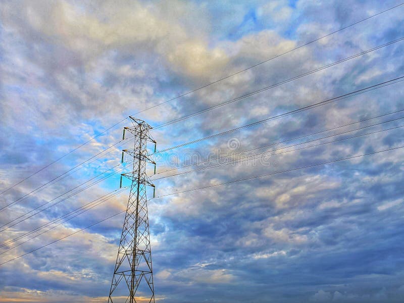 Electric Pole with Thick Cloud Background Stock Image - Image of grid ...
