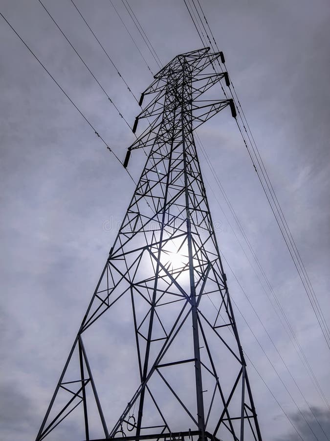 Electric Pole Tower in the Middle of Rice Fields Stock Image - Image of ...