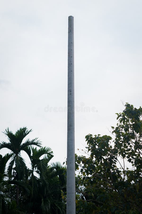 Electric Pole without Wire with Cloudy Sky and Green Tree As Background ...