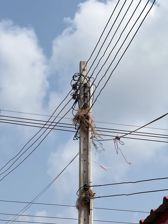Electric pole with wires stock image. Image of cable - 316739461