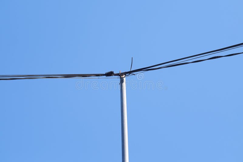 Electric Pole and Wires Against Blue Sky Stock Image - Image of ...