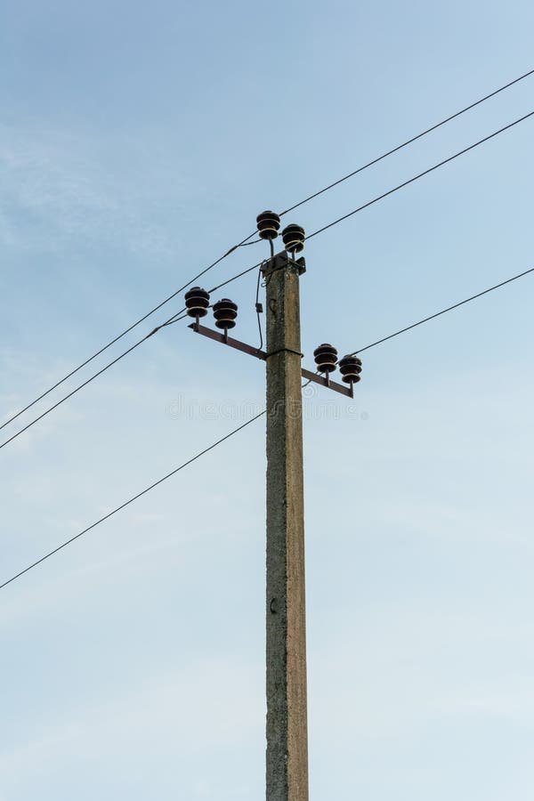 Electric Pole with Wires Against the Sky Stock Image - Image of ...