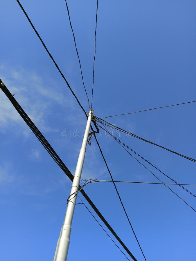 Electric Pole Wires and Blue Sky Stock Image - Image of network, steel ...