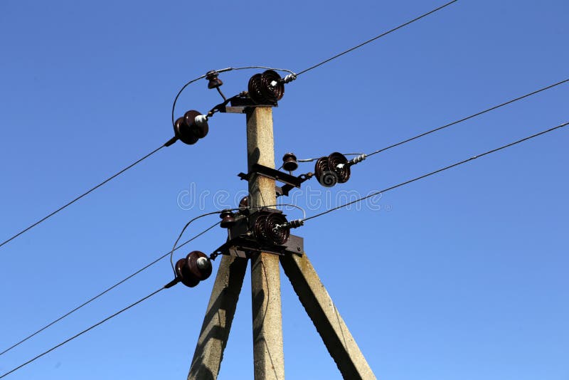 An Electric Pole with Wires, Insulators and Cables Stock Image - Image ...
