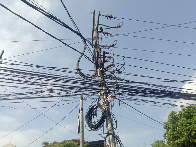 Electric Pole Wires in Summer Stock Photo - Image of wires, cable ...