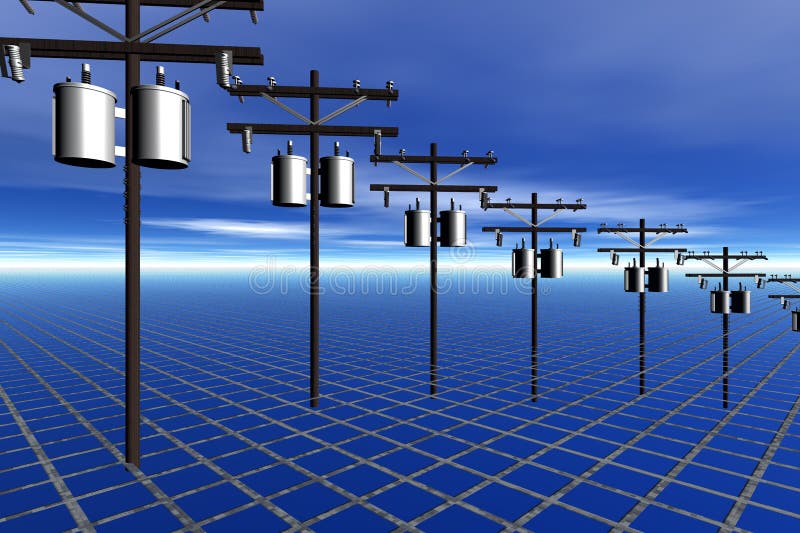 Electric Poles in Abstract Landscape Cage Ground 3d Rendering Stock ...