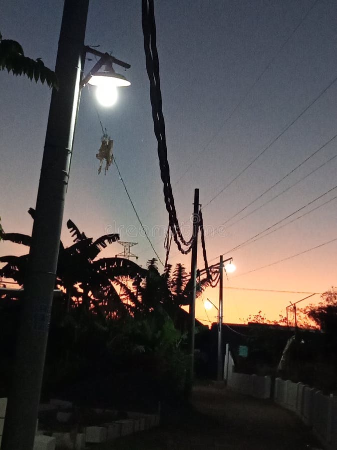 Electric Poles Accompanied by Spotlights at Night, really Beautiful ...