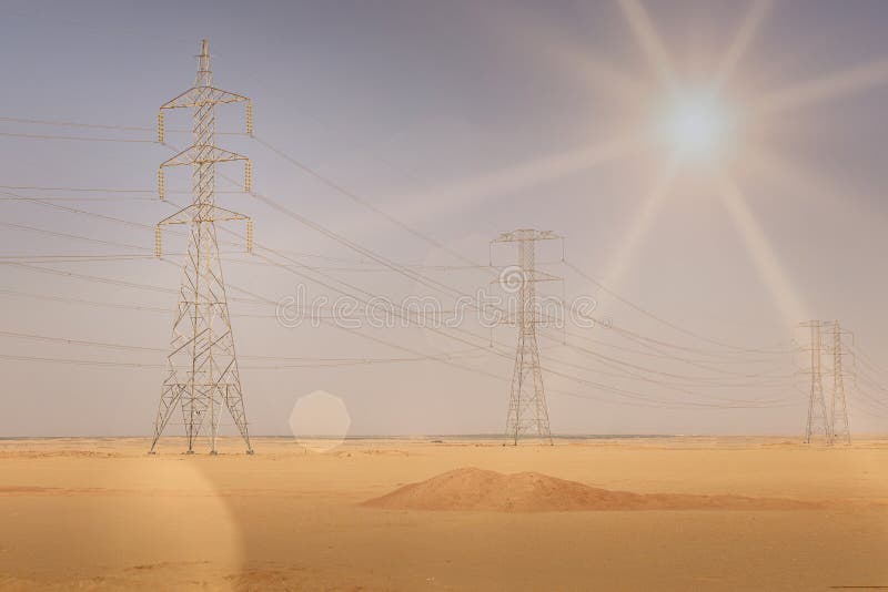 Electric Poles in the Desert of Egypt Stock Image - Image of ...