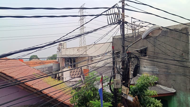 Electric Poles Full of Cables in the House Stock Image - Image of ...