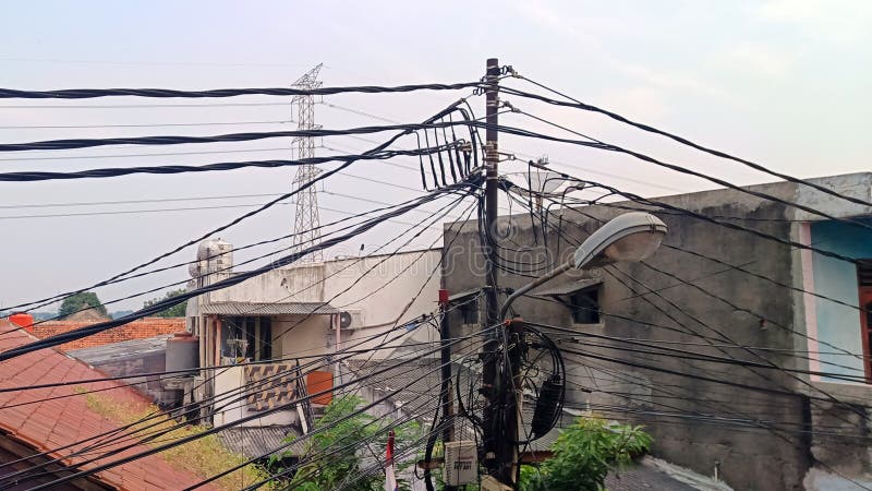 Electric Poles Full of Cables in the House Stock Image - Image of ...