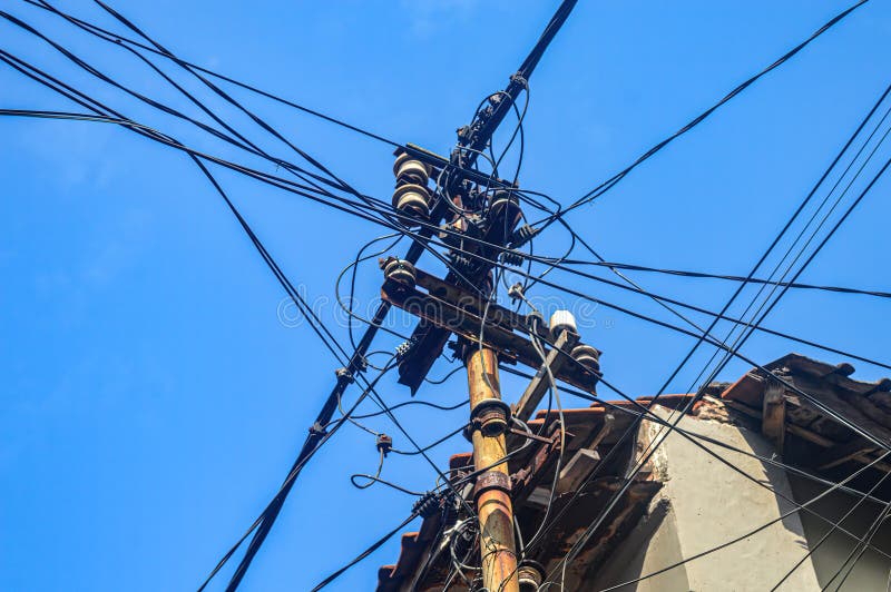 An Electric Poles with Jumbled Wires. Stock Image - Image of industrial ...