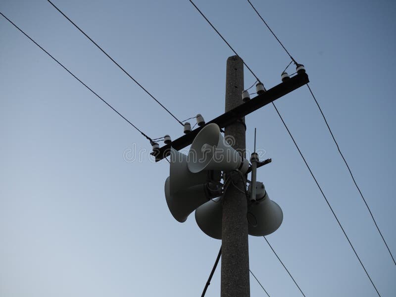 Electric Poles and Megaphone with Blue Sky Background Stock Photo ...