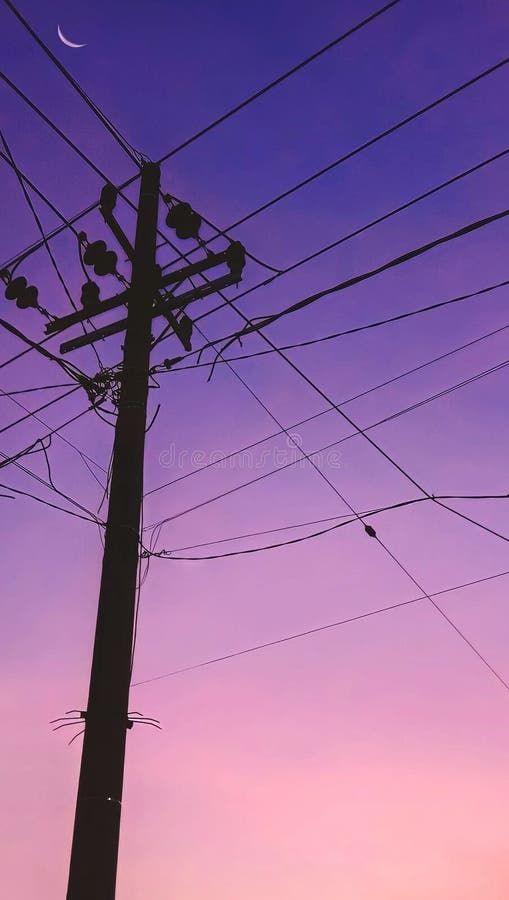 Electric Poles at Night with Moonlight Stock Image - Image of moonlight ...