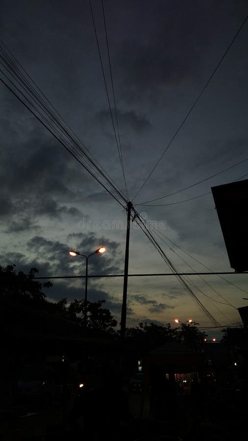 Electric Poles and Street Lights at Night Stock Image - Image of cloud ...