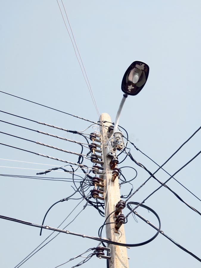 Electric post with cable stock image. Image of line, gray - 61956349