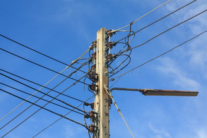 Electric Post with Cable and Light Stock Image - Image of utility ...