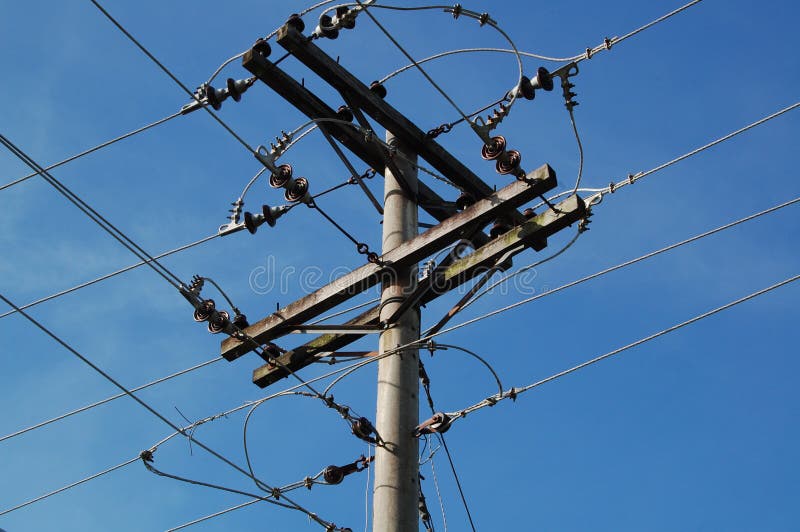 Electric Post with Hanging Wires Powering Up Homes and Offices Stock ...