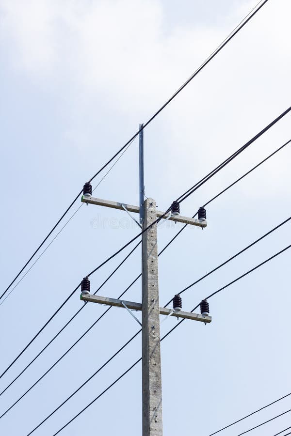 Electric Post Isolated on Cloudy Sky Stock Image - Image of cable ...