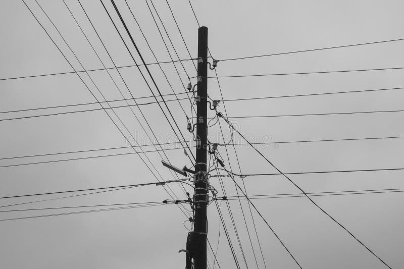 An Electric Post with Many Power Lines on it. Stock Photo - Image of ...