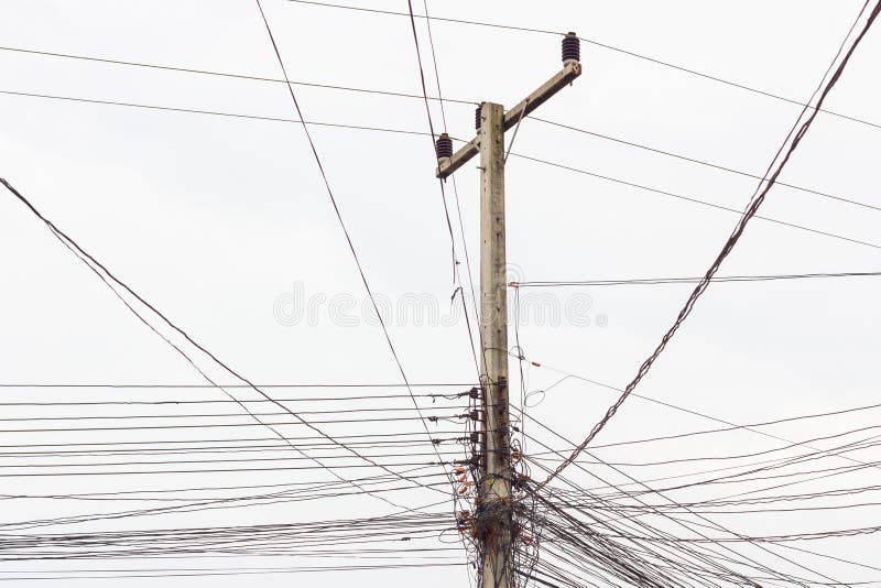 Electrical Post by the Road with Power Line Cables, Stock Image - Image ...