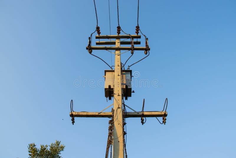 Electric Post and Power Line Stock Image - Image of energetic, electric ...