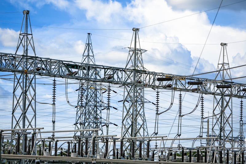 Electric Post Power-plant Transformer Station. Stock Image - Image of ...