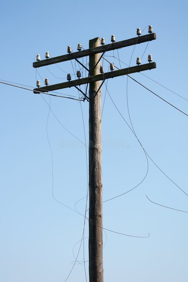Electric Post Power Pole. Wire Breakage Stock Image - Image of twister ...