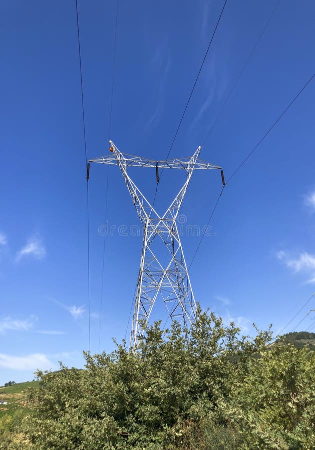 Electric Post and Wires in the Countryside of Spain. Stock Image ...