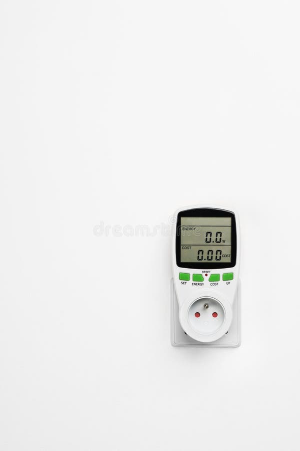 Electric Power Consumption Meter on White Wall. Stock Image - Image of ...