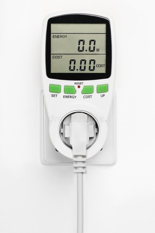 Electric Power Consumption Meter on White Wall. Stock Photo - Image of ...