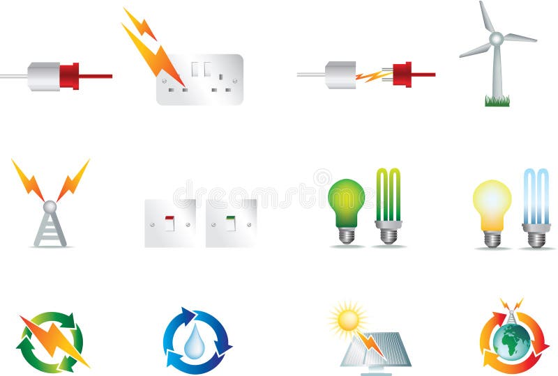 Electric power icons stock vector. Illustration of light - 12857012