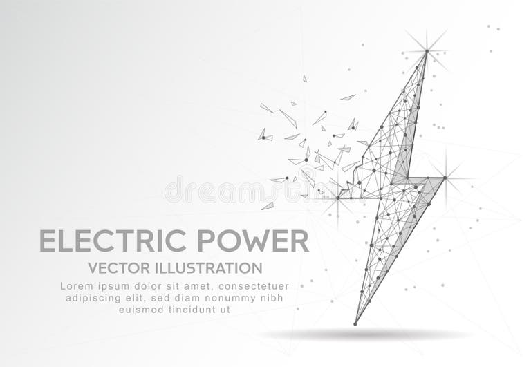 Electric Power or Lightning Bolt Digitally Drawn Low Poly Wire Frame on ...