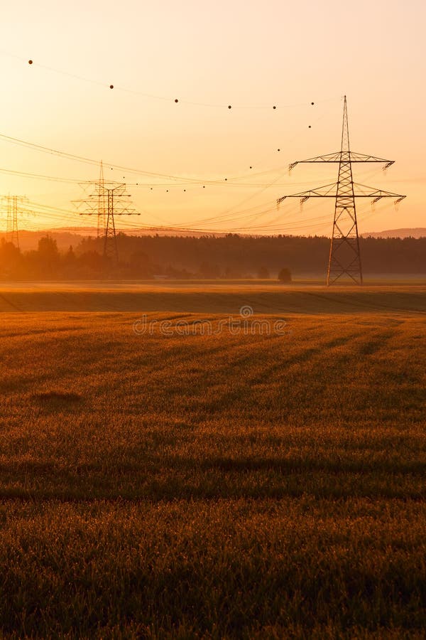 Electric power line stock photo. Image of sunrise, pylon - 32465638