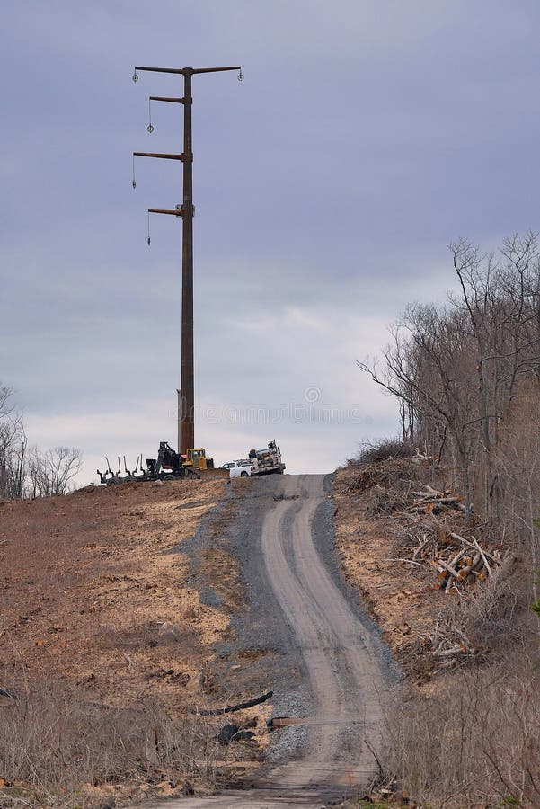Electric Power Line Under Construction Stock Photo - Image of pylon ...