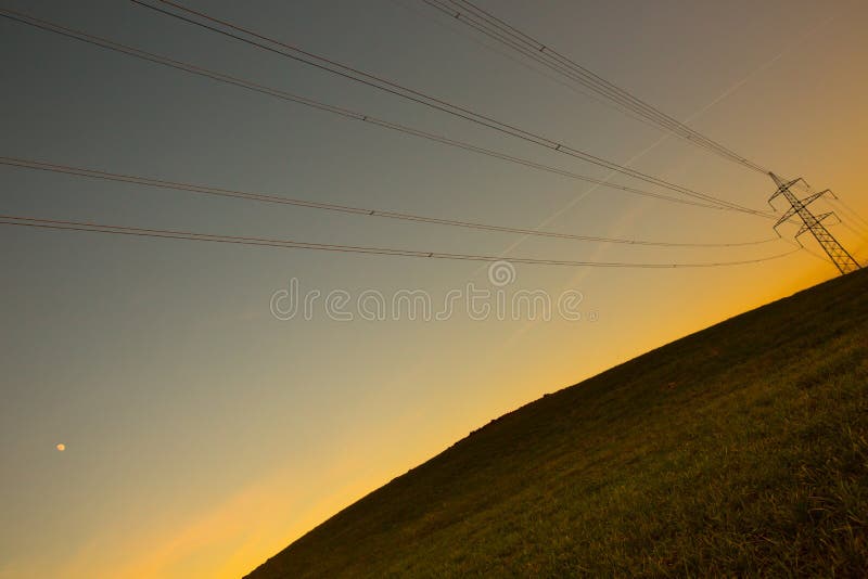 Electric Power Lines at Sunset Stock Image - Image of pole, network ...