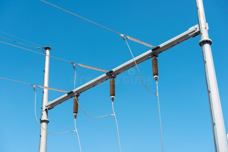 Electric Power Lines on a Metal Tower Stock Image - Image of metal ...