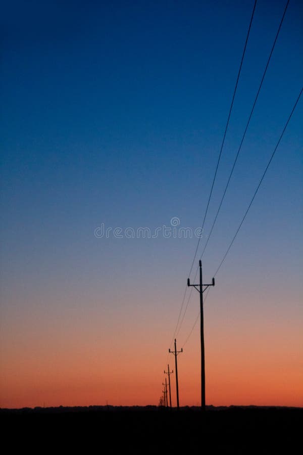 Electric Power Lines in Sunset Blue Red Orange Stock Image - Image of ...
