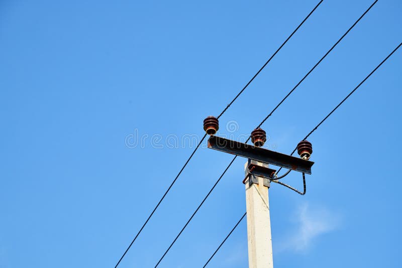 Electric Power Lines and Wires with Blue Sky. Support of Power Lines in ...