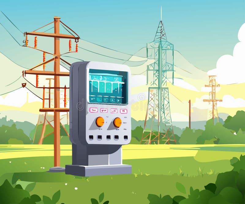 Electric Power Meter Measuring Power Usage with High Voltage Post. Watt ...