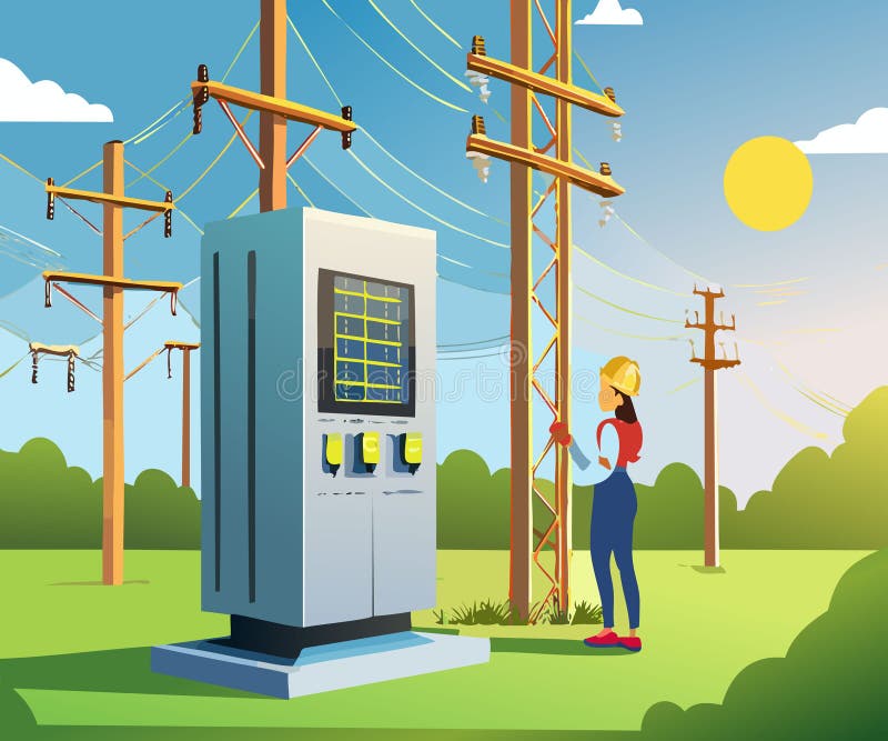 Electric Power Meter Measuring Power Usage with High Voltage Post. Watt ...