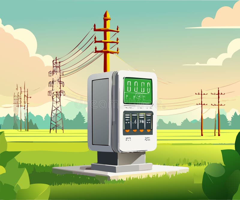 Electric Power Meter Measuring Power Usage with High Voltage Post. Watt ...