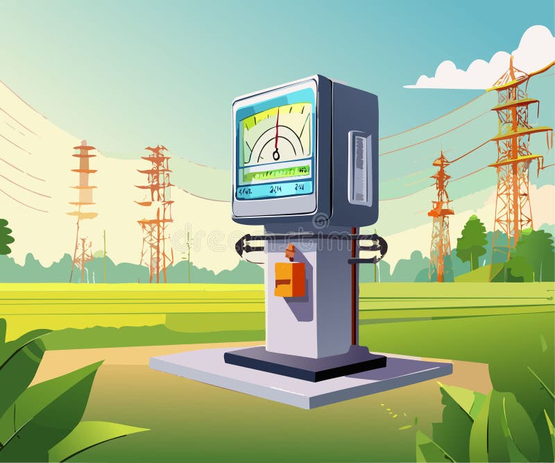 Electric Power Meter Measuring Power Usage with High Voltage Post. Watt ...