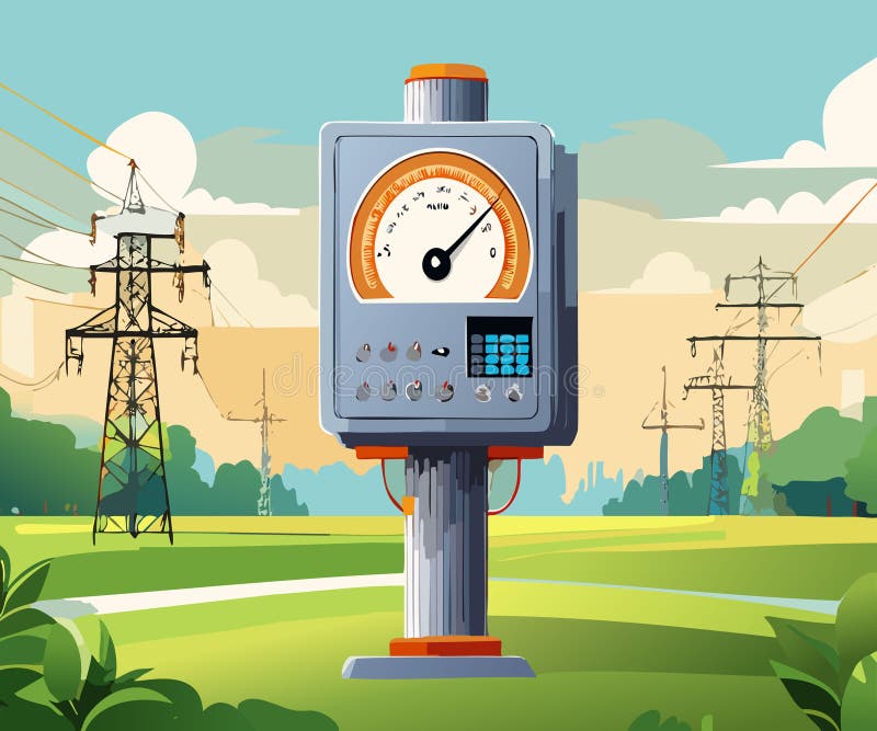 Electric Power Meter Measuring Power Usage with High Voltage Post. Watt ...