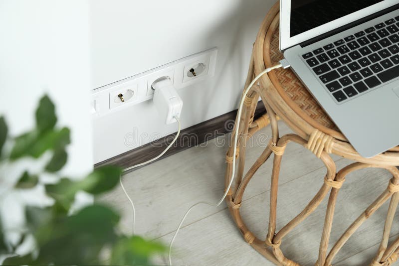 Electric Power Outlet Sockets with Charger on White Wall Stock Photo ...